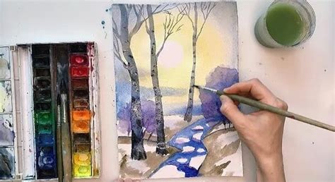 Весна Рисуем весенний пейзаж акварелью Как нарисовать весну и ледоход Урок рисования Spring