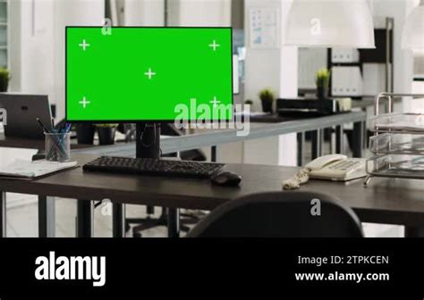 Greenscreen Desktop In Coworking Space Pc Placed On Workstation Open