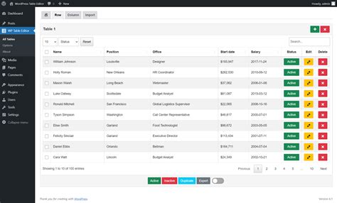Table Editor Wordpress Plugin