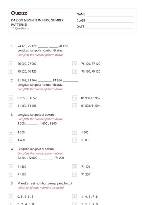 50 Number Patterns Worksheets For 4th Grade On Quizizz Free Printable