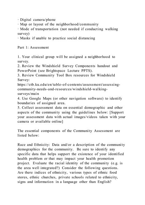 Community Assessment And Analysis Windshield Survey”purposean Docx