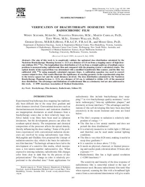 Pdf Validating Brachytherapy Dosimetry With Film
