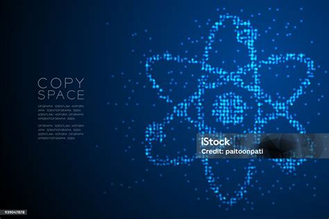 추상 기 원 도트 패턴 원자 기호 모양 과학 개념 디자인 블루의 컬러 일러스트 레이 션의 블루 그라데이션 배경 복사 공간 벡터