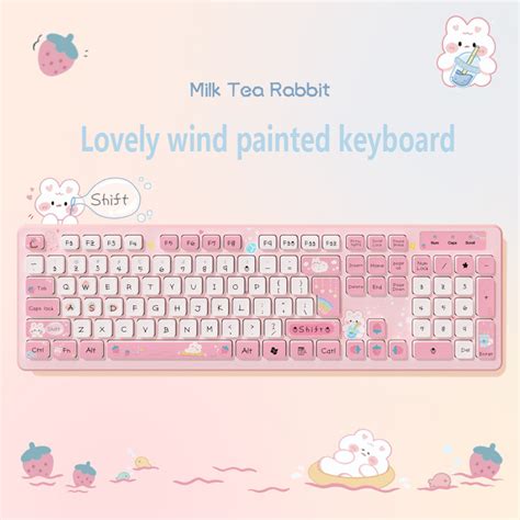 Jual Kawaii Wired Keyboard Milk Tea Rabbit Cute Pink Cute Chocolate Wired Keyboard Girls