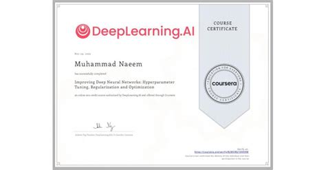 Muhammad Naeem On Linkedin Completion Certificate For Improving Deep Neural Networks