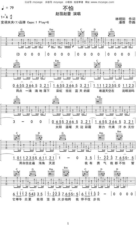 《不怕》赵蓓赵蕾 吉他弹唱谱 知音琴谱
