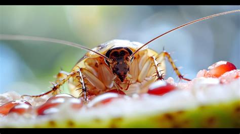 Closeup Of A Cockroach On A Piece Of Fruit Food Saftey Pest