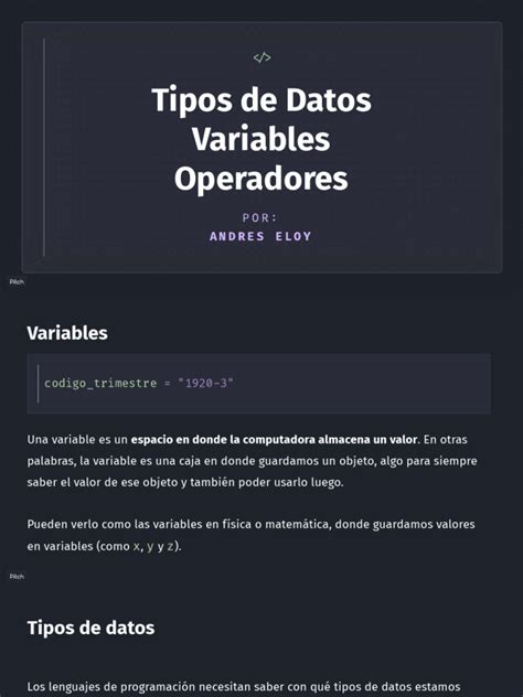 Clase 02 Tipos De Datos Variables Operadores 1compressed Pdf Python Lenguaje De