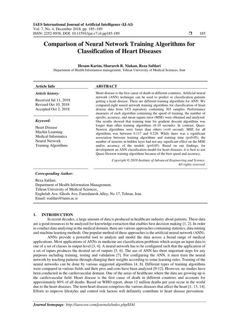 Pdf Comparison Of Neural Network Training Algorithms For Classification Of Heart Diseases