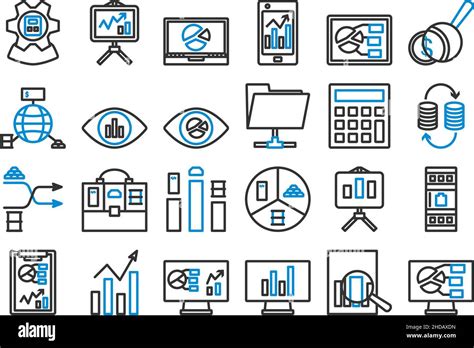 Analytics Icon Set Editable Bold Outline With Color Fill Design Vector Illustration Stock