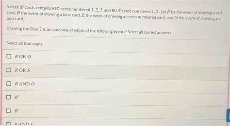 a deck of cards contains red cards numbered 1 2 3 and blue cards
