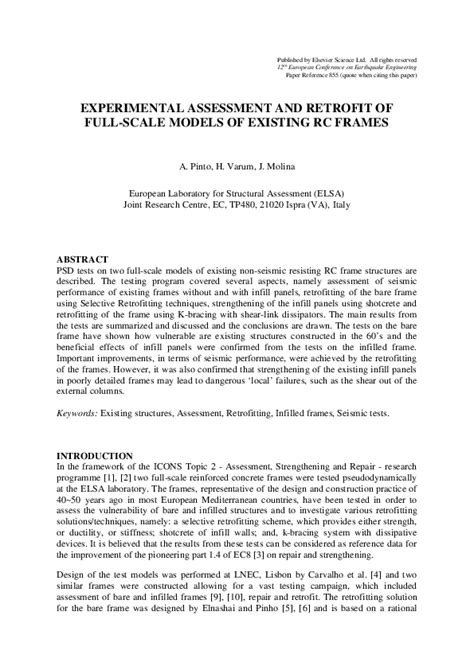 Pdf Experimental Assessment And Retrofit Of Full Scale Models Of Existing Rc Frames