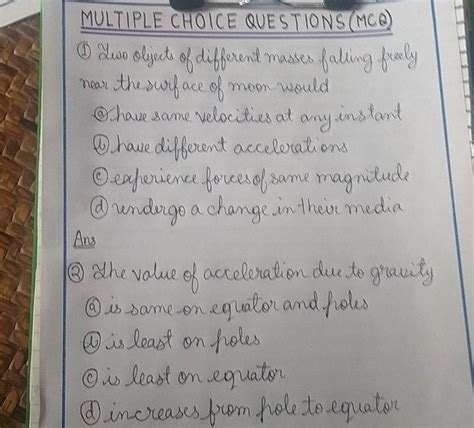 Multiple Choice Questions Mcq 1 Zwo Objects Of Different Masses Falin