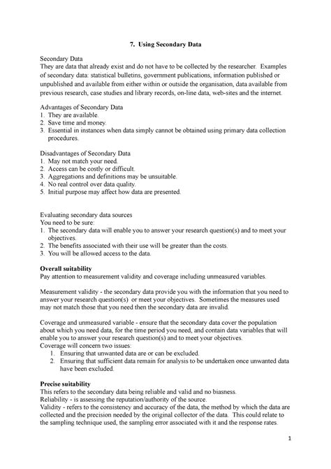C42 Using Secondary Data 7 Using Secondary Data Secondary Data They