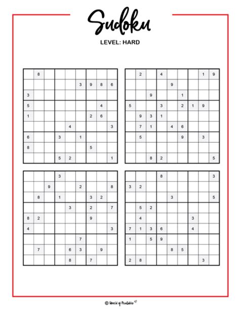 Hard Printable Sudoku