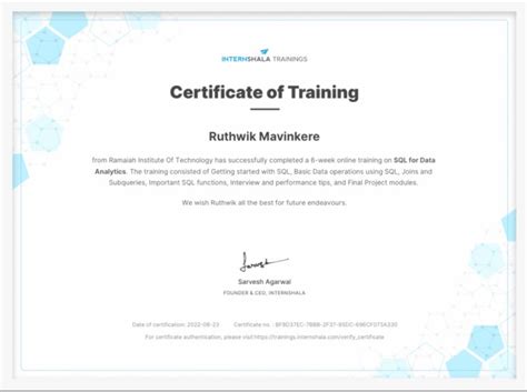 Ruthwik Mavinkere On Linkedin Sql Training Internshala