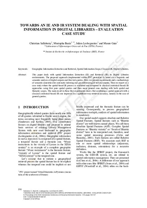 Pdf Towards An Ie And Ir System Dealing With Spatial Information In