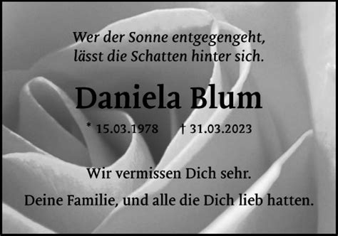 Traueranzeigen Von Daniela Blum Shz Trauer