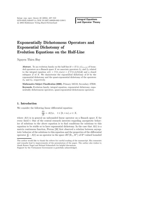 Pdf Exponentially Dichotomous Operators And Exponential Dichotomy Of Evolution Equations On
