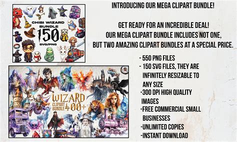 550 Mega Wizard Clipart Bundle Commercial Use 450 Clip Art Images Wizarding School Png Magic