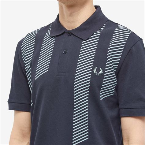 Fred Perry Authentic Mens Glitch Stripe Polo Shirt In Navy Fred Perry