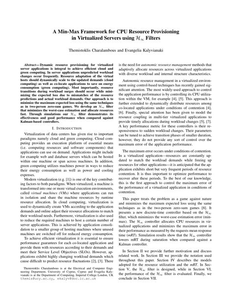 Pdf A Min Max Framework For Cpu Resource Provisioning In Virtualized Servers Using H Infinity