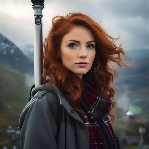 Premium Ai Image Photo Of Redhead Scottish Woman Holding A Lip Liner Misty Highland Sc Concept