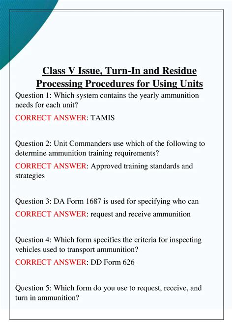 Class V Issue Turn In And Residue Processing Procedures For Using Units