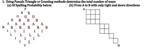 solved 1 using pascals triangle or counting methods