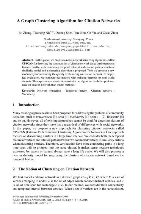 Pdf A Graph Clustering Algorithm For Citation Networks