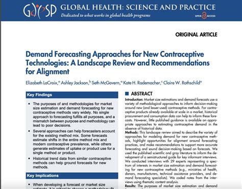 Demand Forecasting Approaches For New Contraceptive Technologies A Karl Hofmann