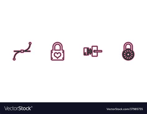 Set Line Bezier Curve Digital Door Lock Royalty Free Vector