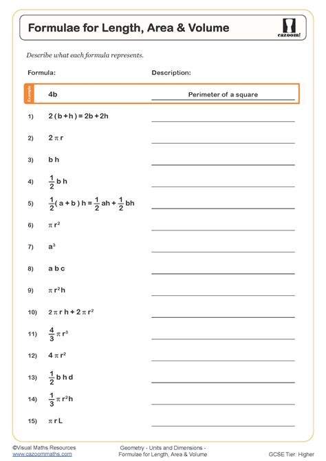 Formulae For Length Area And Volume Worksheet Printable Pdf Worksheets Library