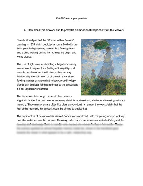 Woman With A Parasol By Claude Monet Visual Arts Year 11 Hsc