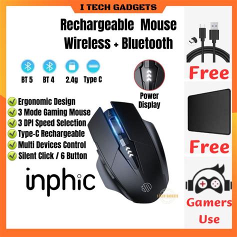 ITECHGADGETS Rechargeable Bluetooth Mouse Wireless Gaming Mouse Bluetooth Rechargeable Mouse
