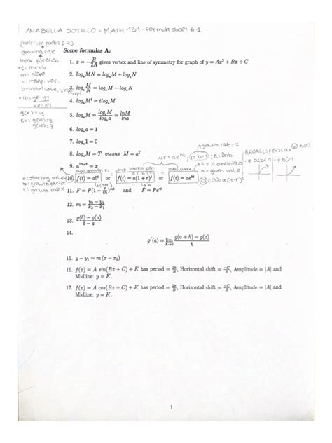 Formula Sheet 1 Math 131 Pdf