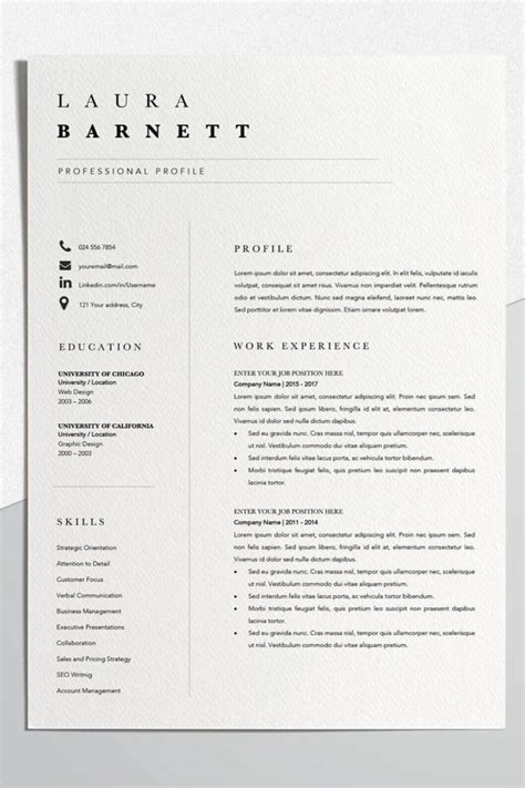 Easy Cv Template Resume Template Minimalist Professional Resume Layout Standard Cv Format