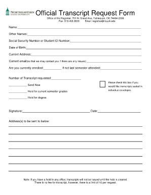 Fillable Online Official Transcript Request Form Offices Fax Email Print PdfFiller
