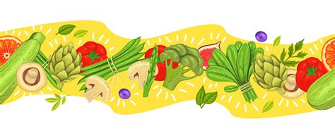 노란색 배경에 현실적인 과일과 야채 레스토랑 메뉴 커피 유기농 상점 및 농장 시장을위한 비건 음식 질감 0명에 대한 스톡 벡터