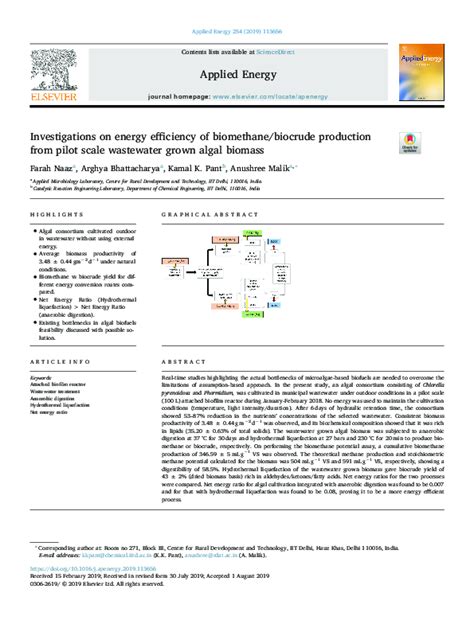 Pdf Investigations On Energy Efficiency Of Biomethane Biocrude Production From Pilot Scale