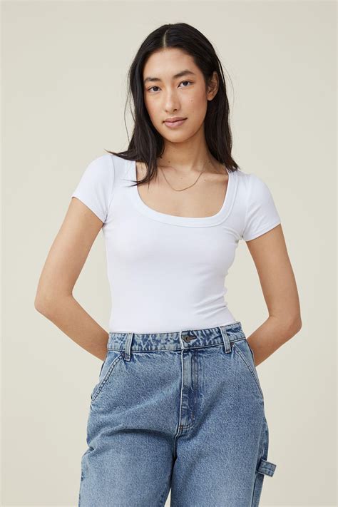 Staple Rib Scoop Neck Short Sleeve Top White Cotton On T Shirts Vests And Camis