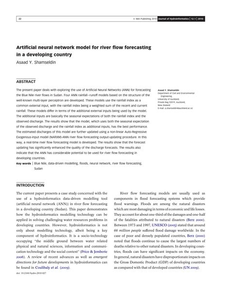 Pdf Artificial Neural Network Model For River Flow Forecasting In A
