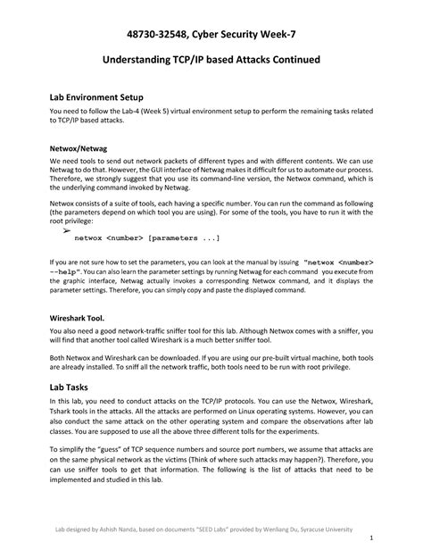 Week7 Lab Tcp Ip Security Continued 48730 32548 Cyber Security Week