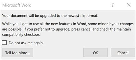 Fix For The Microsoft Word Your Document Will Be Upgraded To The Newest File Format Save Message