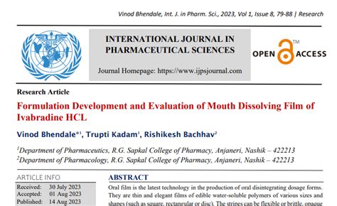 Formulation Development And Evaluation Of Mouth Dissolving Film Of Ivabradine Hcl