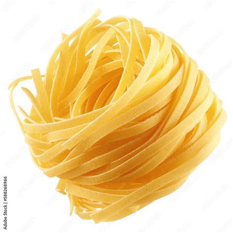 Raw Tagliatelle Tagliolini Fettuccine Uncooked Italian Pasta Isolated On White Background