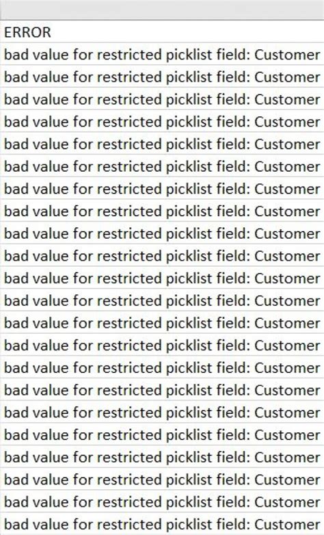 Bad Value For Restricted Picklist Field Salesforce Restricted Picklist