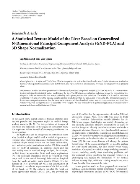 Pdf A Statistical Texture Model Of The Liver Based On Generalized N Dimensional Principal