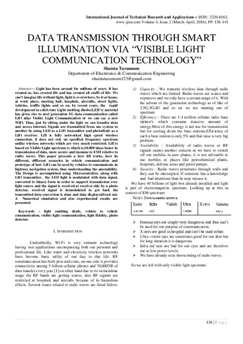 Pdf Data Transmission Through Smart Illumination Via Visible Light Communication Technology