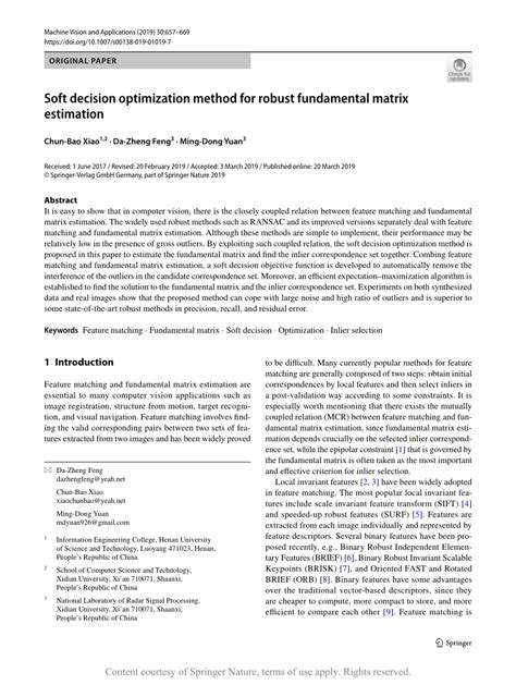 Soft Decision Optimization Method For Robust Fundamental Matrix Estimation Request Pdf
